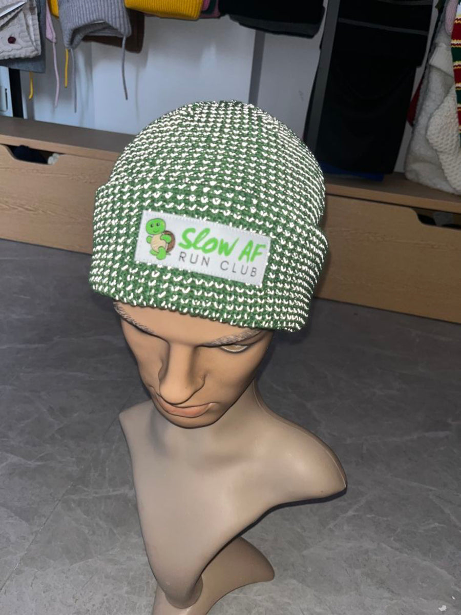 Green Reflective Beanie – Slow AF Run Club Store